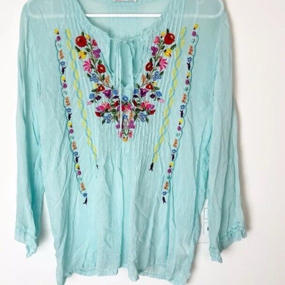 Johnny Was | Tops | Johnny Was Aqua Embroidered Tunic With Embroidery ...